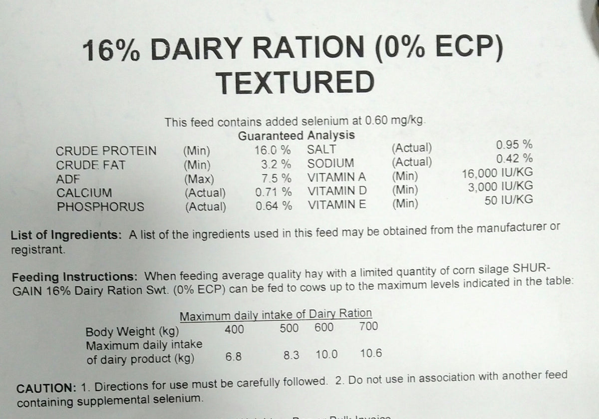 16% Dairy Ration TX SHUR-GAIN 25kg – Settlers Supplies